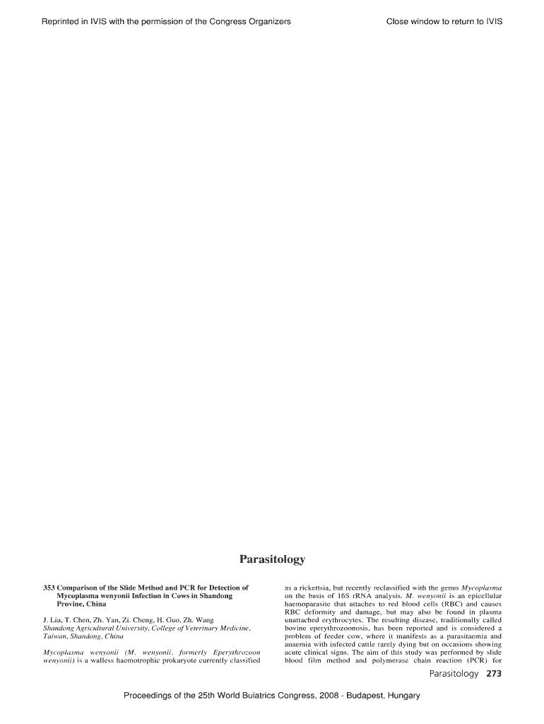 Fillable Online ivis Parasitology - Oral Presentations. In Fax Email ...