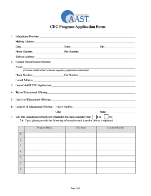 Fillable Online go aastweb CEC Program Application Form - goaastweborg ...