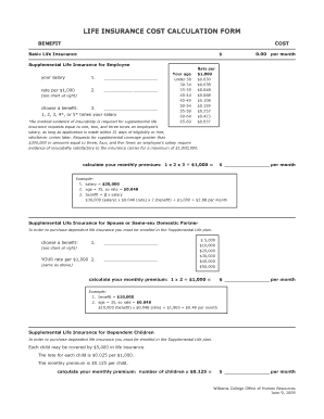 Fillable Online LIFE INSURANCE COST CALCULATION FORM Fax Email Print ...