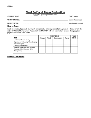 Fillable Online Self and Team Evaluation - Verdigre Public School Fax ...