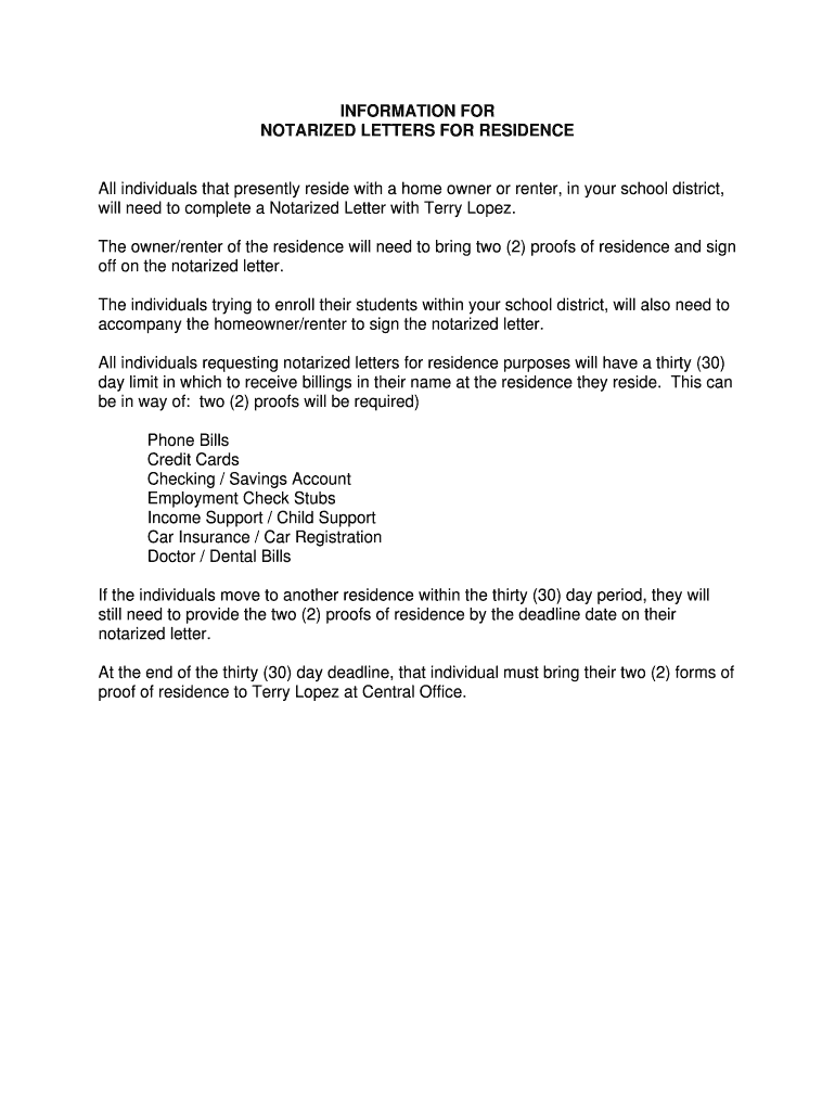 Fillable Online NOTARIZED LETTERS FOR RESIDENCE Fax Email Print - pdfFiller