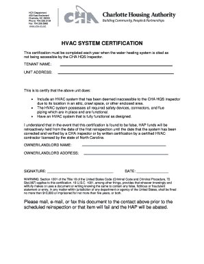 Fillable Online cha-nc HVAC SYSTEM CERTIFICATION - cha-ncorg Fax Email ...