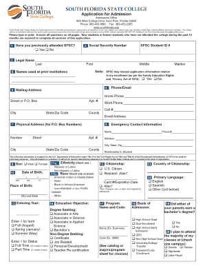 Fillable Online southflorida SOUTH FLORIDA STATE COLLEGE Application ...