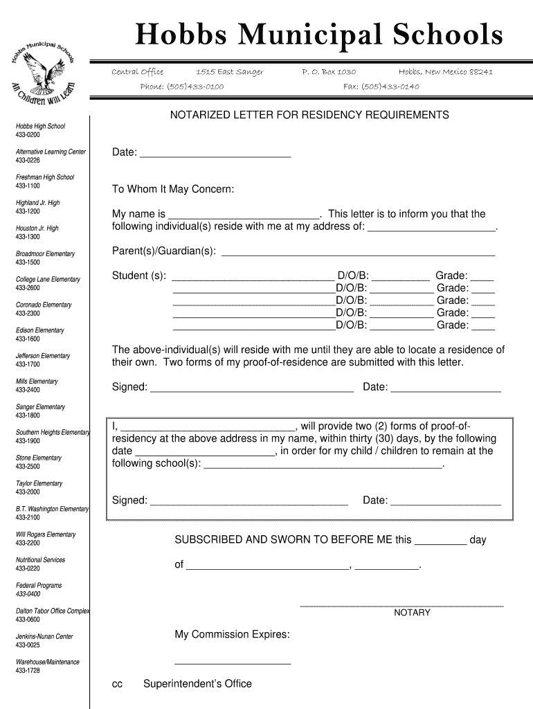 Fillable Online Notarized Letter for Residency Fax Email Print - pdfFiller