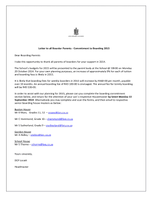 Fillable Online Letter to all Boarder Parents - Commitment to Boarding ...