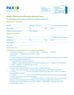 Fillable Online 403b DistributionTransfer Request Form - PAX World Fax ...