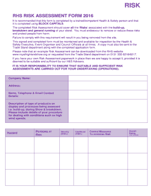 Fillable Online Rhs risk assessment form 2016 - Royal Highland Show Fax ...