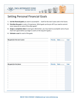 Fillable Online ymcastark Setting Personal Financial Goals ...