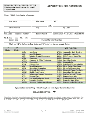 Fillable Online csiu MERCER COUNTY CAREER CENTER APPLICATION FOR ...