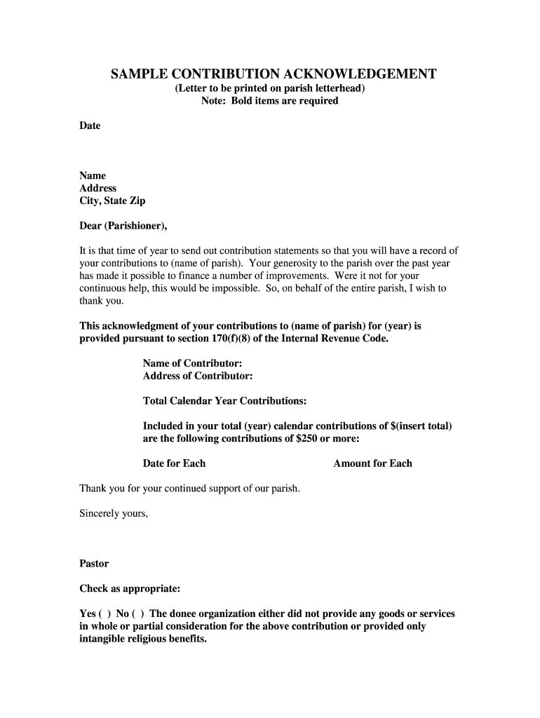 Fillable Online stocktondiocese SAMPLE CONTRIBUTION ACKNOWLEDGEMENT ...
