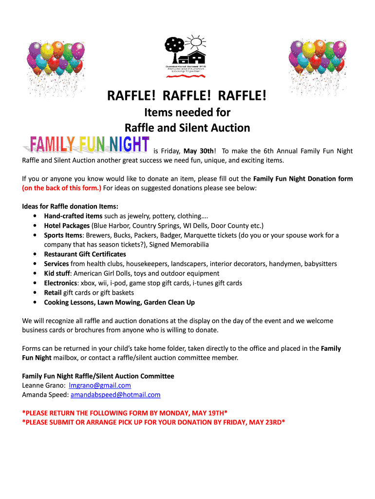 Fillable Online RAFFLE RAFFLE RAFFLE - wfbschoolscom Fax Email Print ...