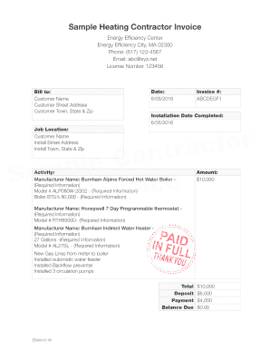 Fillable Online Sample Heating Contractor Invoice - bsmartenergy ...