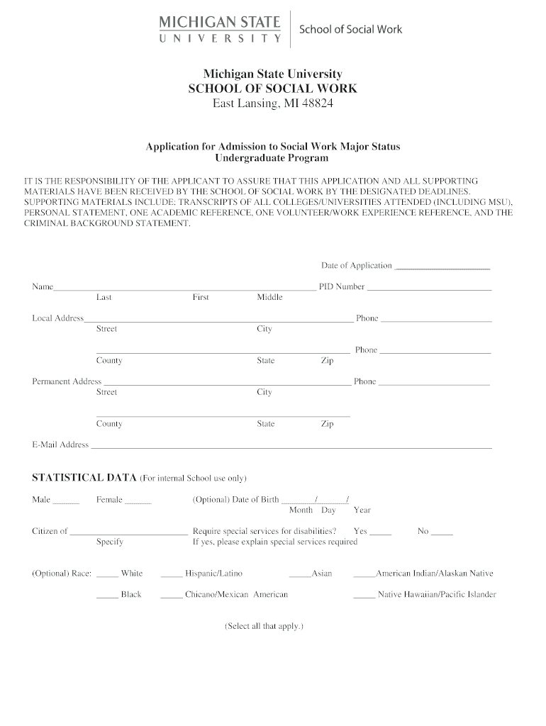 Fillable Online socialwork msu Michigan State University - MSU School ...