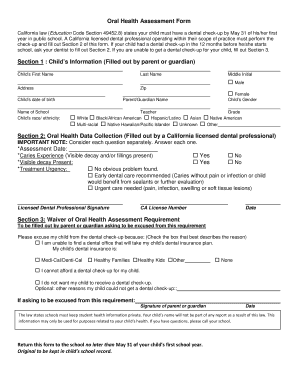 Fillable Online lusd lsusd Oral Health Assessment Form - lusdblsusdnetb ...