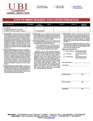 Fillable Online Stop Payment - UBI A Community Federal Credit Union Fax Email Print - pdfFiller