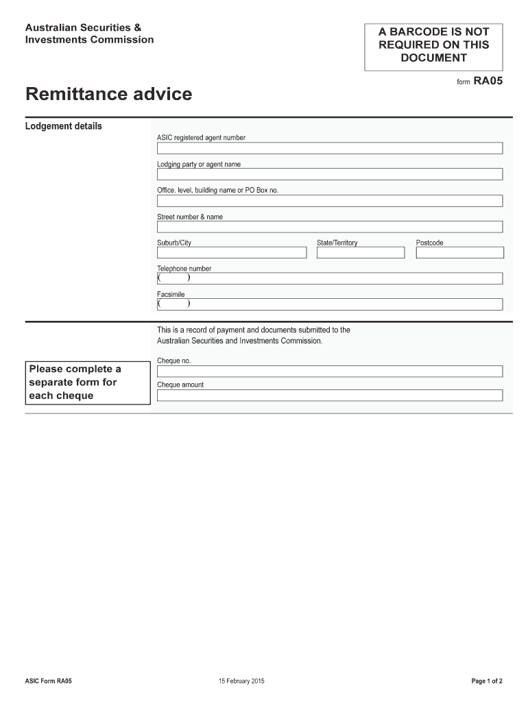 Fillable Online Remittance advice - ASIC Fax Email Print - pdfFiller
