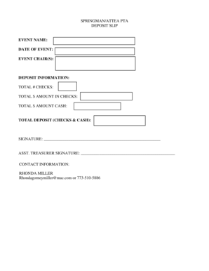 Fillable Online spatpta PTA Deposit Form - Springman Attea PTA ...