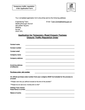 Fillable Online woking gov TTRO application form - woking gov Fax Email ...