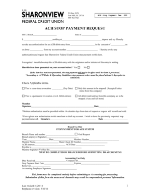 Fillable Online ACH STOP PAYMENT REQUEST - Sharonview FCU Fax Email ...