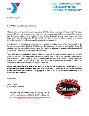 Fillable Online waterburyymca Dear YMCA Camp Mataucha Applicant ...