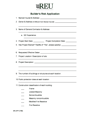 Fillable Online Builders Risk Application - bregionalxscomb Fax Email ...