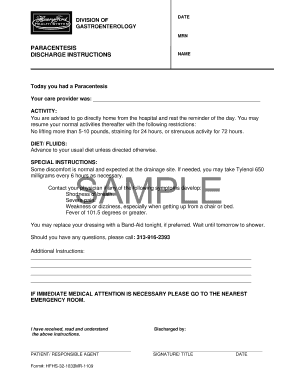 Fillable Online hfhs-formslibrary PARACENTESIS DISCHARGE INSTRUCTIONS ...