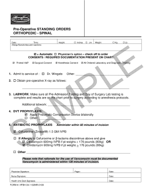 Fillable Online hfhs-formslibrary Pre-Operative STANDING ORDERS ...