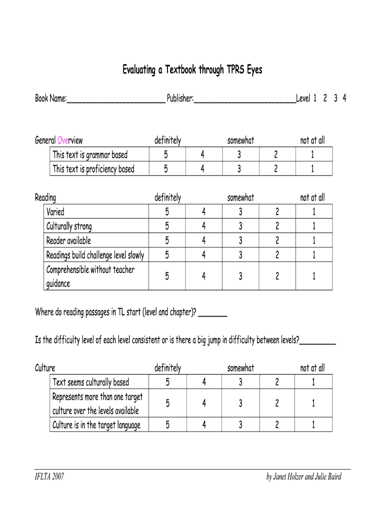 Fillable Online iflta Evaluating a Textbook through TPRS Eyes - IFLTA ...