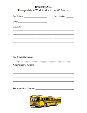 Fillable Online Brackett ISD Transportation Work Order RequestConcern ...