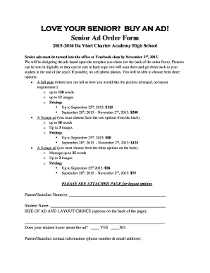 Fillable Online LOVE YOUR SENIOR BUY AN AD Senior Ad Order Form Fax ...