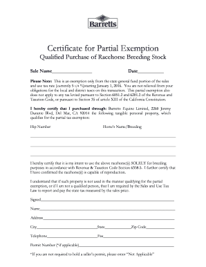 Fillable Online Certificate for Partial Exemption - Barretts Fax Email ...