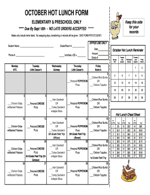 Fillable Online OCTOBER HOT LUNCH FORM - Bradshaw Christian Fax Email ...