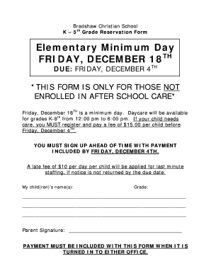 Fillable Online Elementary Minimum Day FRIDAY DECEMBER 18 Fax Email ...