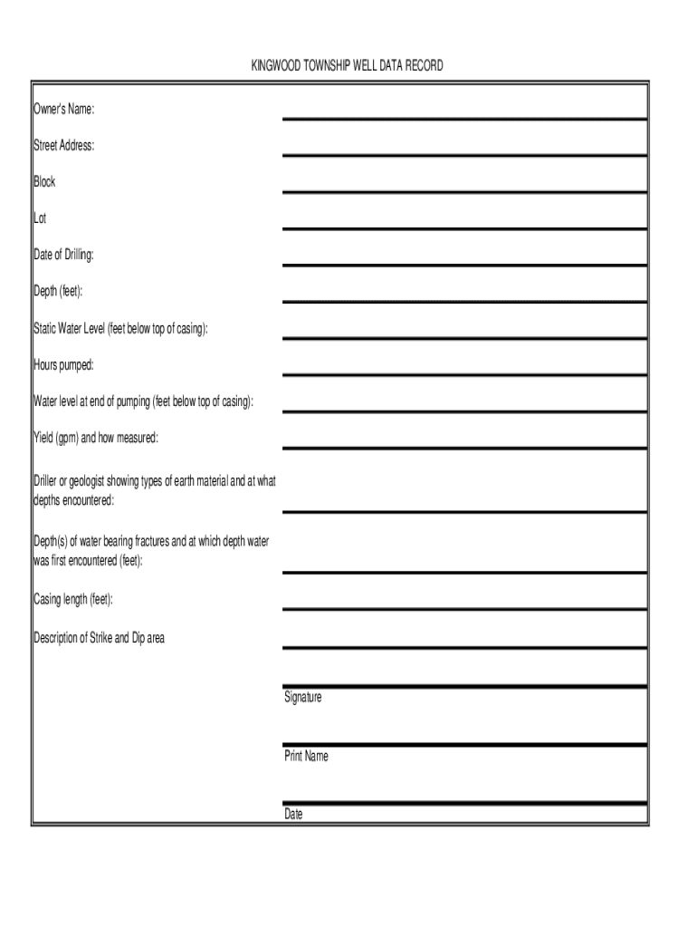 Fillable Online Well Data Recod Form.xlsx Fax Email Print - pdfFiller