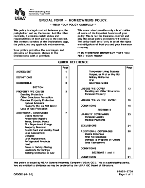 Fillable Online SPECIAL FORM HOMEOWNERS POLICY Fax Email Print - pdfFiller