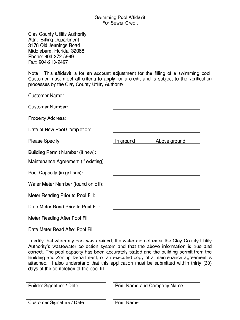 Fillable Online Swimming Pool Affidavit Fax Email Print - pdfFiller
