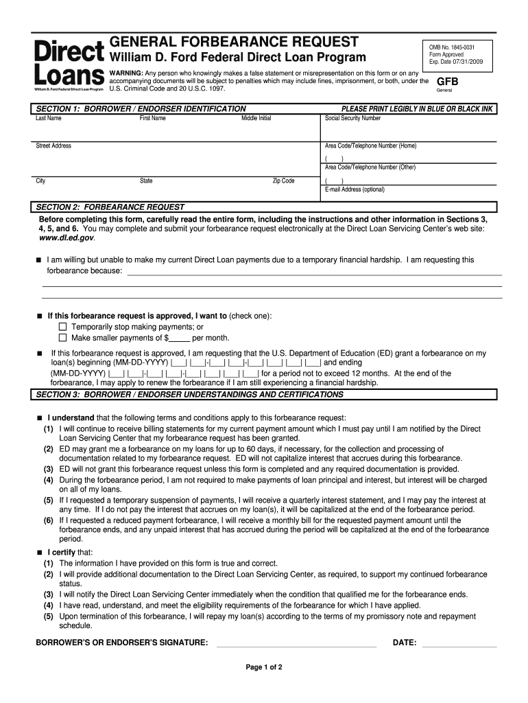 Fillable Online national-college GENERAL FORBEARANCE REQUEST - National ...