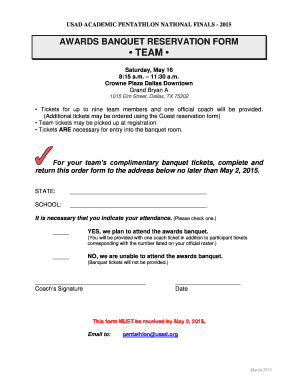 Fillable Online AWARDS BANQUET RESERVATION FORM TEAM Fax Email Print ...