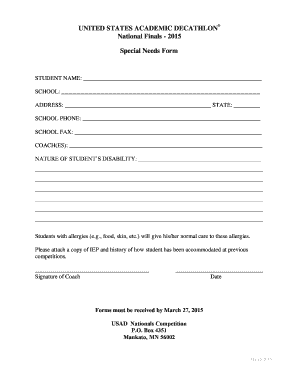 Fillable Online Special Needs Form - usadorg Fax Email Print - pdfFiller