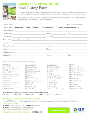 Fillable Online oregonrla OFFICIAL VISITOR GUIDE Basic Listing Form Fax ...