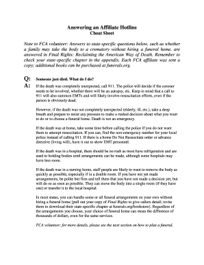 Fillable Online funerals telephone answering cheat sheet 11102011 ...