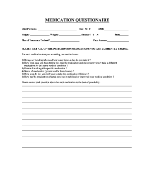 Fillable Online MEDICATION QUESTIONAIRE - Victorson Associates Inc Fax ...