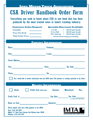 Fillable Online Iowa Motor truck assocIatIon CSA Driver Handbook Order ...
