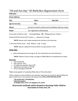Fillable Online 5K and Fun Day 5K WalkRun Registration Form Fax Email Print - pdfFiller