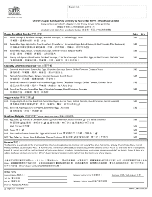 Breakfast Order Form Templates | pdfFiller