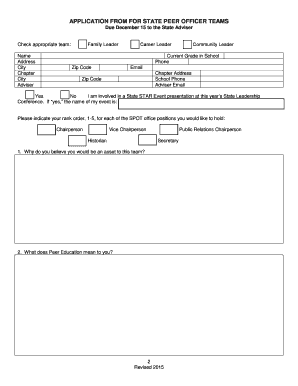 Fillable Online nebraskafccla STATE PEER OFFICER TEAM SPOT APPLICATION ...
