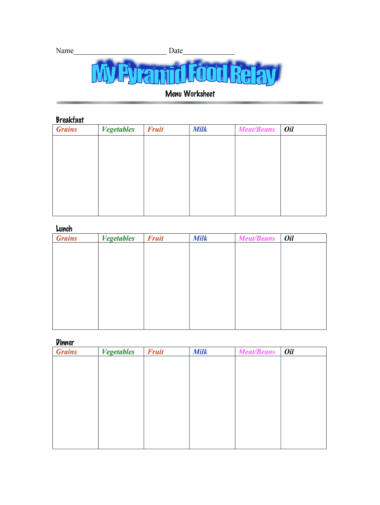 Fillable Online Menu Worksheet Fax Email Print - pdfFiller