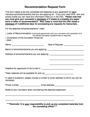 Fillable Online schools district279 College Recommendation Request Form ...