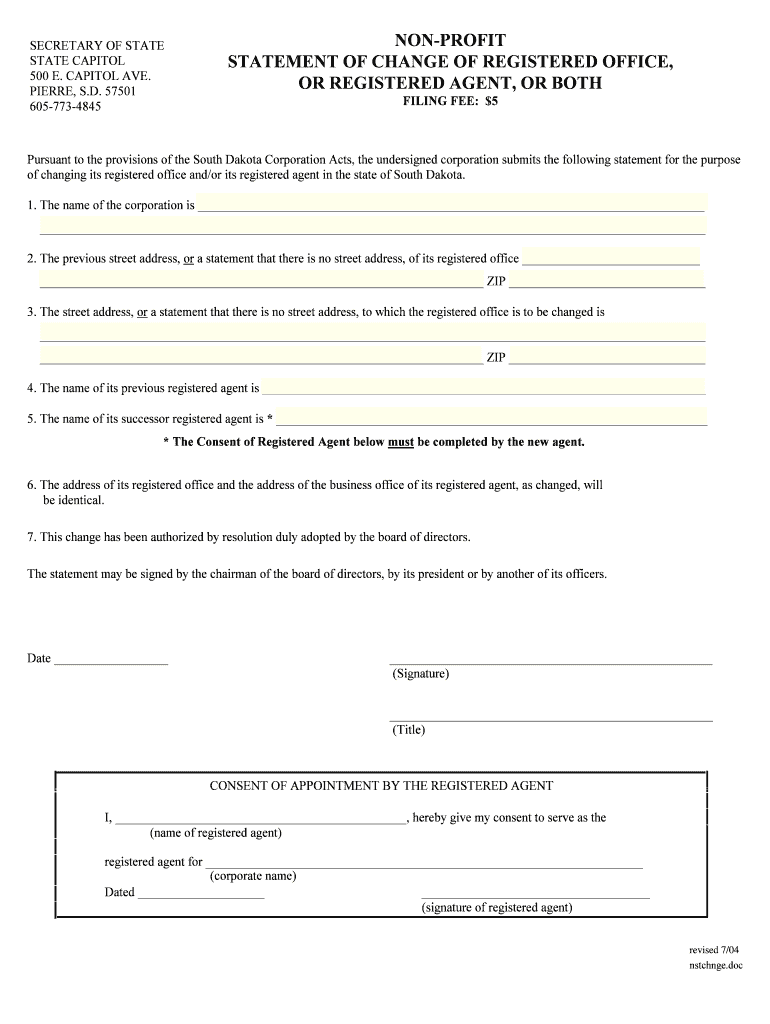 Fillable Online SECRETARY OF STATE non profit statement of change of ...