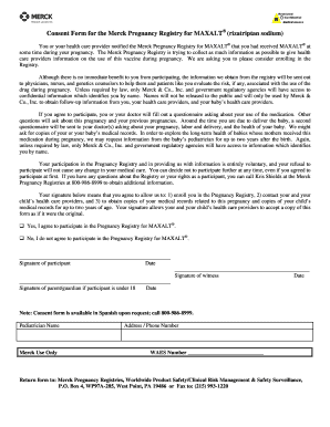 Fillable Online Consent Form for the Merck Pregnancy Registry for ...